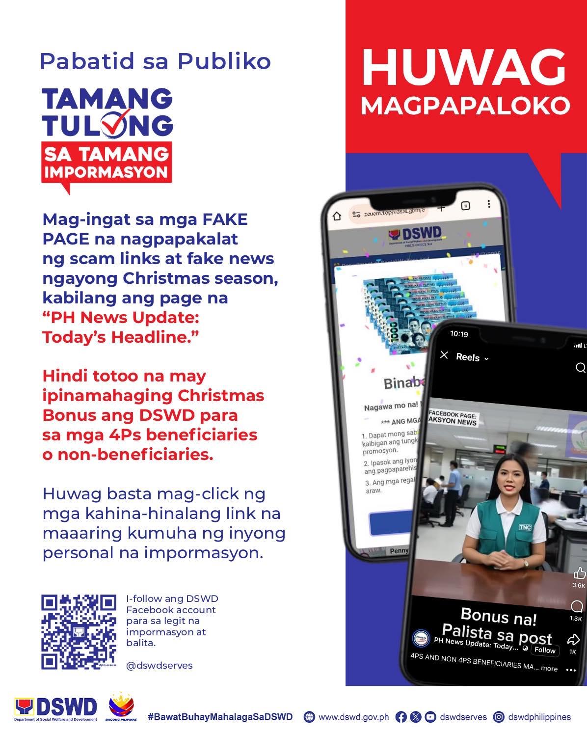 DSWD warns public vs fake Christmas bonus posts for 4Ps members - DSWD